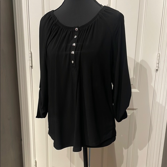 NY Collection | Tops | Ny Collection Elegant Black Blouse With Button ...